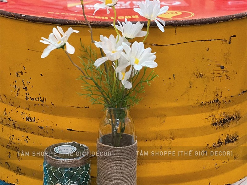 Chai thủy tinh quấn dây thừng trụ tròn cao 19cm [3 kiểu chọn - Kèm nút ...