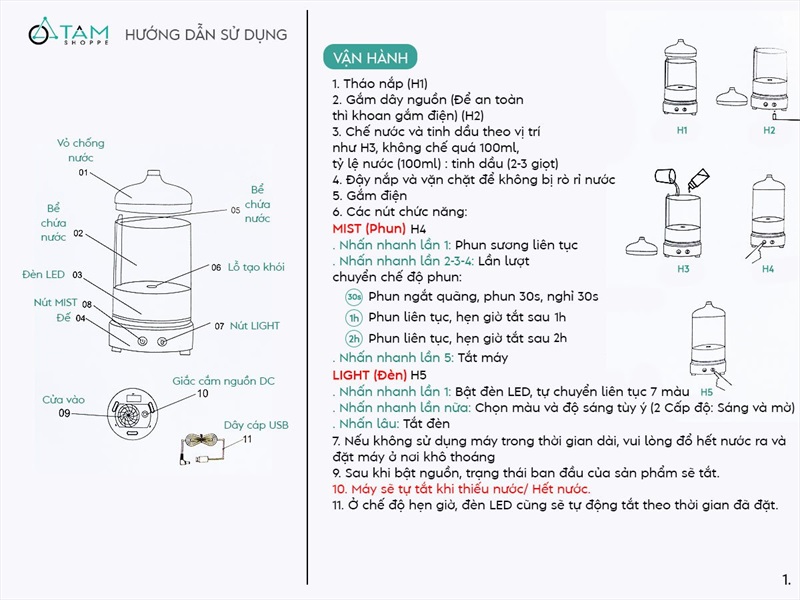 Máy khuếch tán tinh dầu hình mặt trăng [Cáp USB -Tặng tinh dầu] MKTTD-27