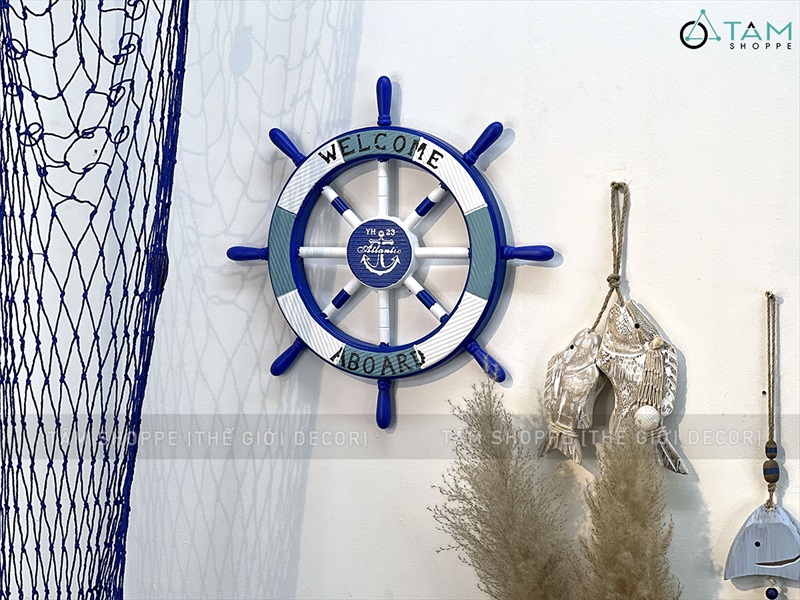 Bánh lái tàu trang trí đường kính 45cm [Gỗ ép - nhiều kiểu] BANHLAI-03