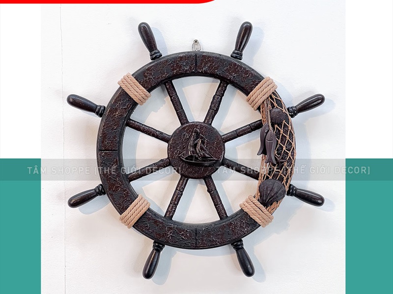 Bánh lái tàu trang trí đường kính 45cm [Gỗ ép - nhiều kiểu] BANHLAI-03