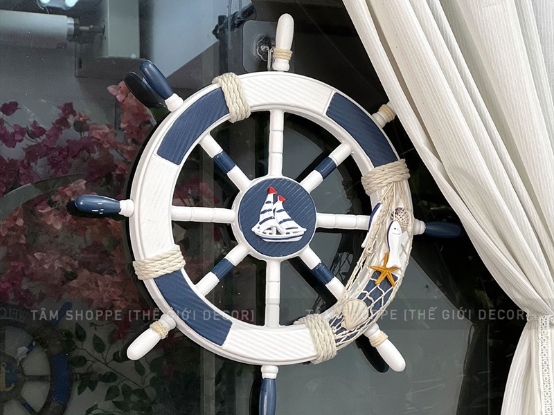 Bánh lái tàu trang trí đường kính 45cm [Gỗ ép - nhiều kiểu] BANHLAI-03
