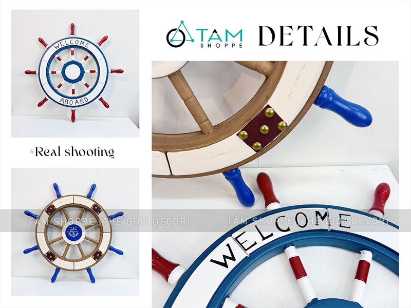 Bánh lái tàu trang trí đường kính 62cm [Gỗ ép - nhiều kiểu] BANHLAI-04