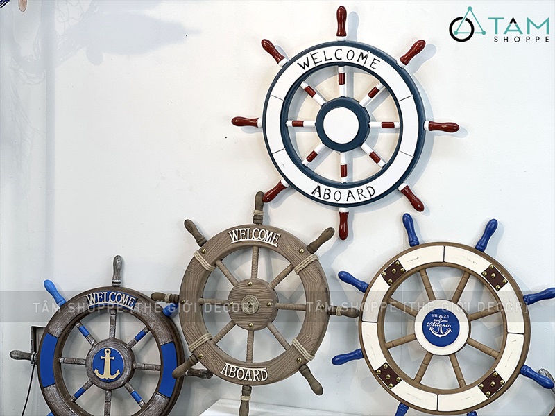 Bánh lái tàu trang trí đường kính 62cm [Gỗ ép - nhiều kiểu] BANHLAI-04
