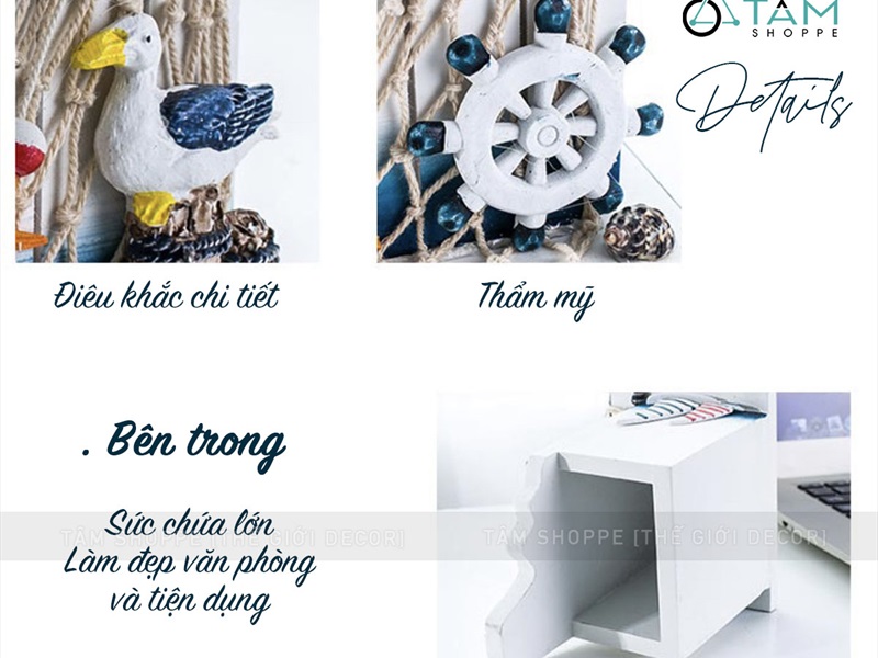 Hộp cắm bút chủ đề biển vách sóng [4 kiểu - handmade] CAMBUT-02