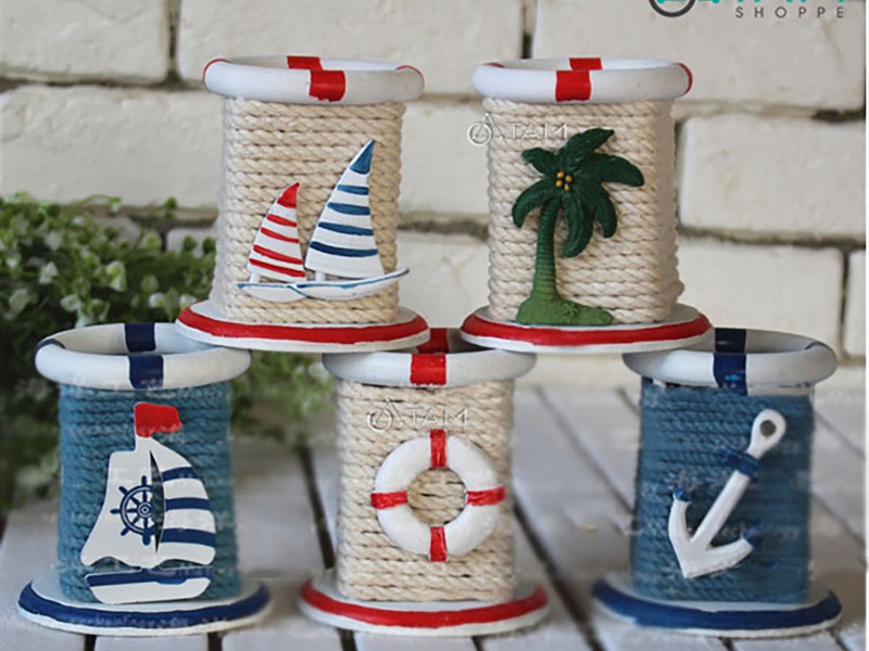 Hộp cắm bút trụ tròn dây cotton chủ đề biển [handmade - cứng cáp] CAMBUT-01